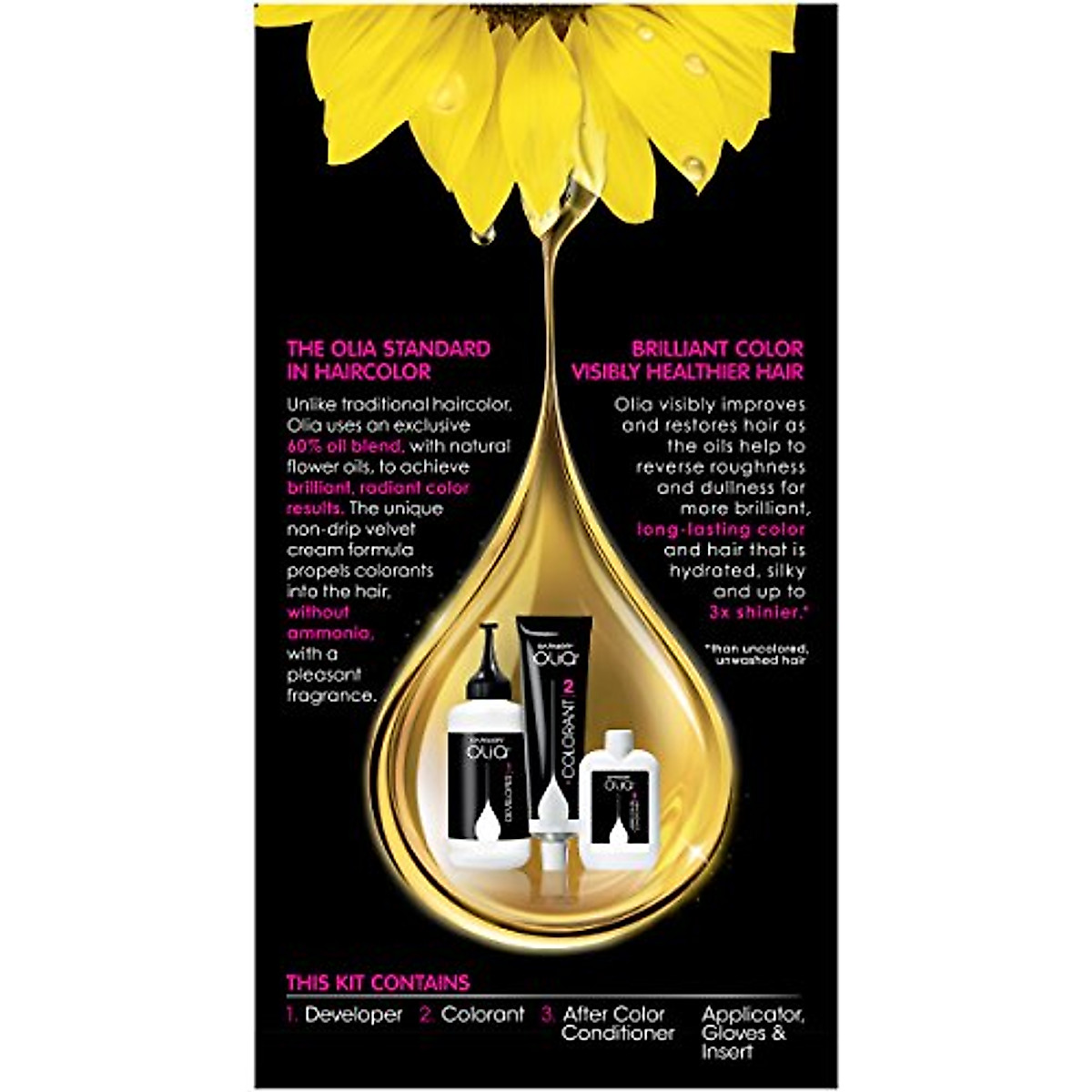 Garnier Olia Ammonia Free Permanent Hair Color, 100% Gray Coverage (Packaging May Vary), 3.0 Darkest Brown Hair Dye, Pack of 1