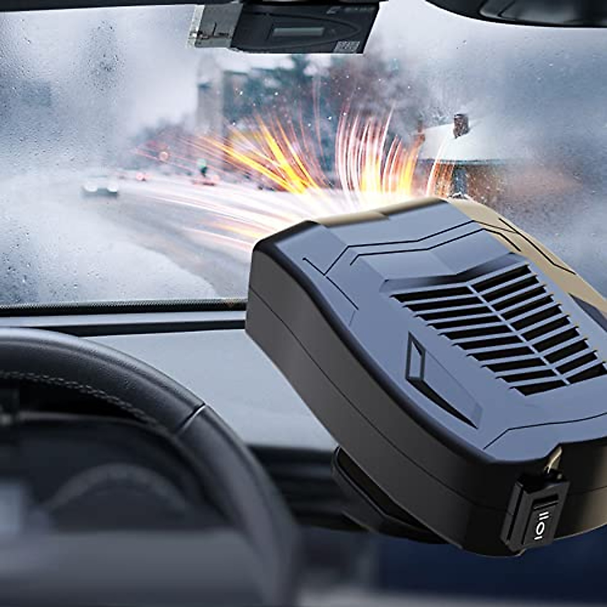 BOHISEN Car Heater Fan,12V Portable Car Heater 2 in 1 Heating Fan Fast Heating Defrost Defogger 360-Degree Rotatable Winter Heating Fan Car Windshield Defogger