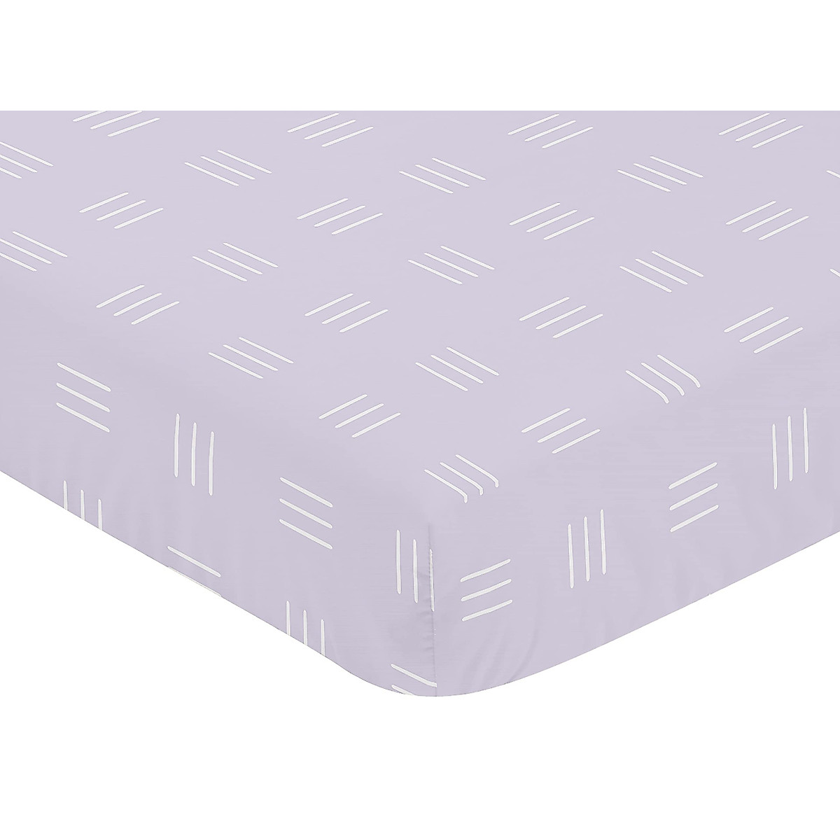 Sweet Jojo Designs Lavender Purple Boho Mudcloth Girl Fitted Crib Sheet Baby or Toddler Bed Nursery - Light Lilac and White Bohemian Woodland Tribal Southwest Mud Cloth Hatch Triple Line Shabby Chic
