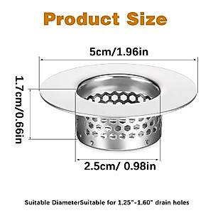 3pcs Bathroom Sink Strainer Bathtub Hair Catcher Bathroom Sink Drain Cover Stainless Steel Sink Strainer Bath Tub Hair Catcher Mesh Sink Strainer for Kitchen Fit Hole Size from 1.25" to 1.60"