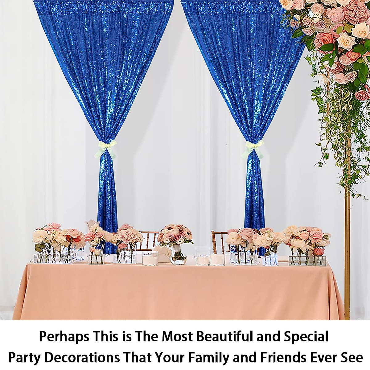 ShinyBeauty Royal Blue Sequin Backdrop Curtain 2 Panels 4FTx10FT Glitter Backdrop Set Sequin Backdrop for Baby Shower N0312