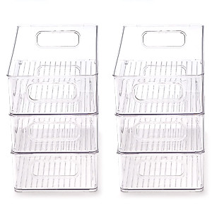 Pack of 6 Open Storage Bins Fridge Organiser Storage Box Stackable Containers Bin Drawer with Handles Kitchen Organisation for Pantry Cabinets Bathroom