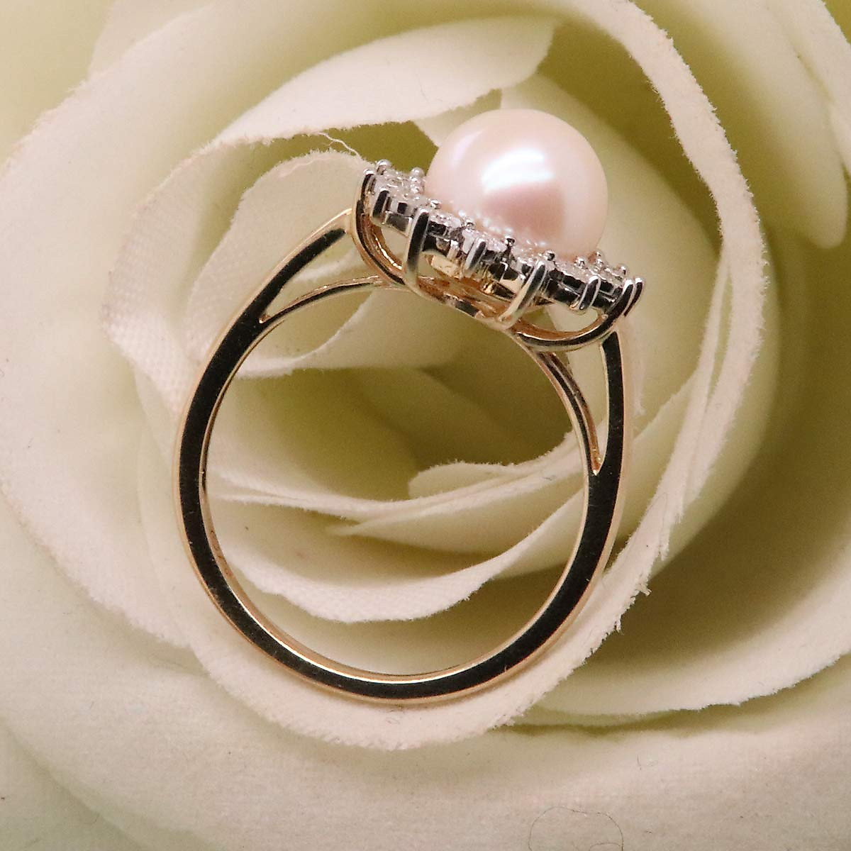 Dazzlingrock Collection 8 MM Round White Freshwater Pearl & White Diamond Illusion Engagement Ring for Women in 10K Yellow Gold, Size 6