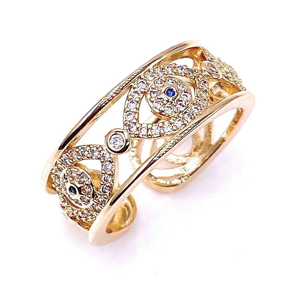 LESLIE BOULES 18K Gold Plated Evil Eye Cuff Ring for Women Fashion Jewelry