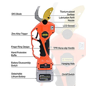 Cordless Pruning Shears, Electric Pruner with 7.5 Foot High Reach Extension Pole, Tool Belt, 2 Pack 21V Lithium Battery, Titanium Plated SK5 Blades, 1.2 Inch Cutting Diameter, LCD Display Screen