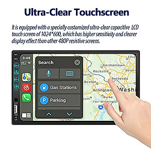 [HD 1024 * 600] Double Din Car Stereo Compatible with Apple CarPlay and Android Auto, Full Touch 7 Inch LCD Touchscreen Radio with Voice Control, Bluetooth, Waterproof Backup Camera, Mirror-Link