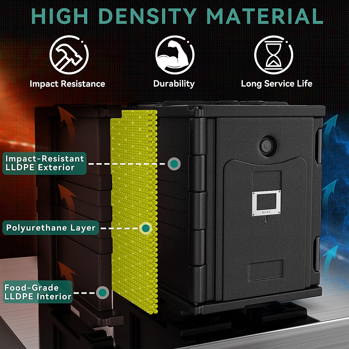 YITAHOME Insulated Food Pan Carrier, 82 Qt LLDPE Hot Box for Catering w/Stainless Steel Pan, Portable Food Warmer Box for 5 Full-Size Pans, Ideal for Restaurant Family Gathering