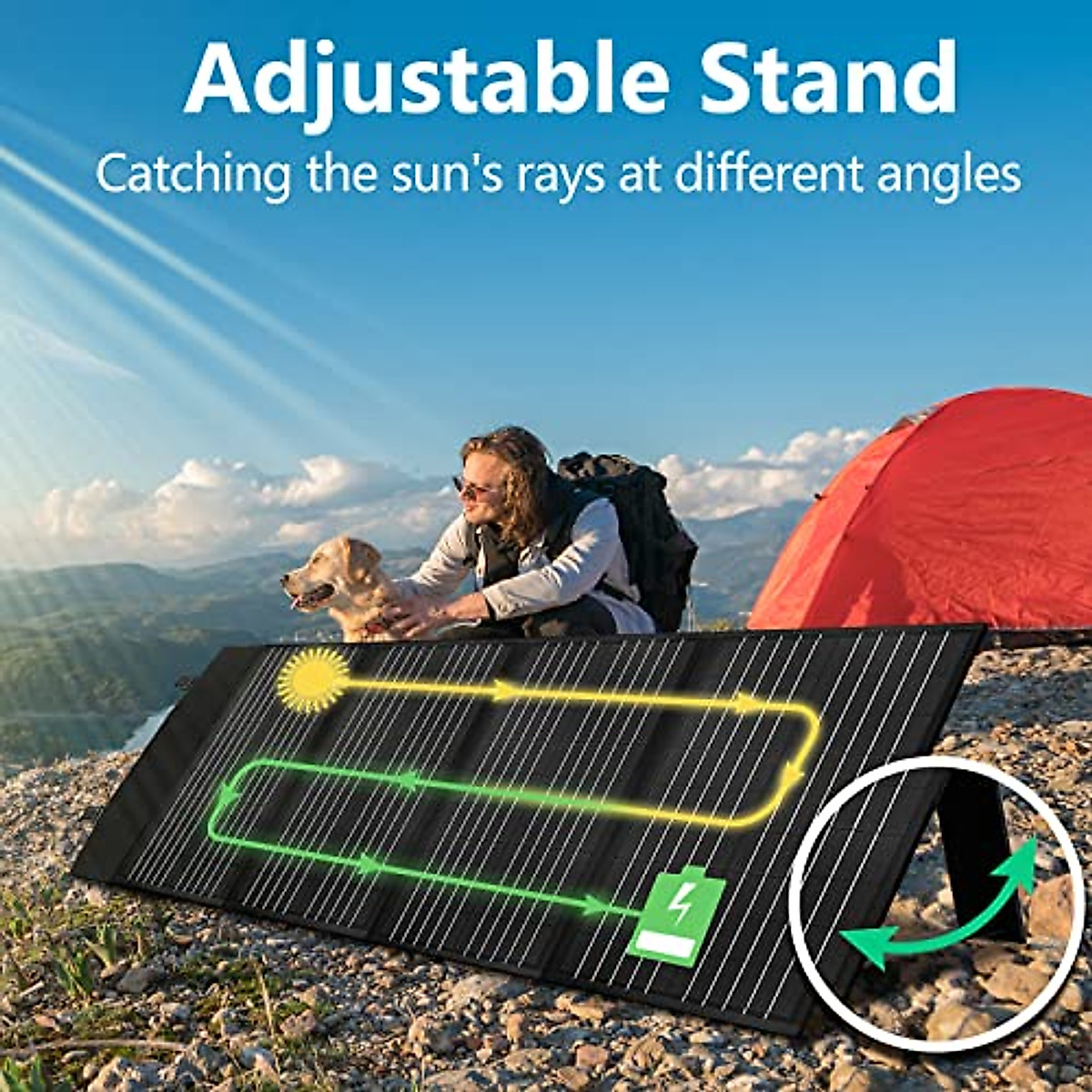 120W Portable Solar Panel 18V Monocrystalline Solar Charger, Foldable High-Efficiency PV Power Charger for Camping Travel RV, MC4/USB/Type-C