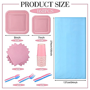 meekoo 212 Pcs Baby Shower Gender Reveal Party Supplies Serves 30 Guests Assorted Disposable Paper Plates and Napkins Set Blue and Pink Gender Reveal Party Plates Napkins Cups Cutlery (Square Plate)