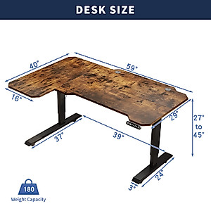 59'' L Shaped Electric Height Adjustable Standing Desk, Sit to Stand Home Office Computer Desk with Black Frame & Rustic Brown Top