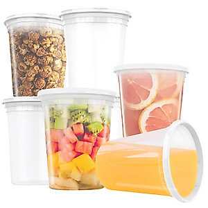 YUESING 40 Pack 32oz Deli Containers with Lids Food Storage Containers Plastic Deli Containers with Lids, Slime, Soup, Meal Prep Containers | BPA Free | Stackable | Leakproof | Dishwasher/Freezer Safe