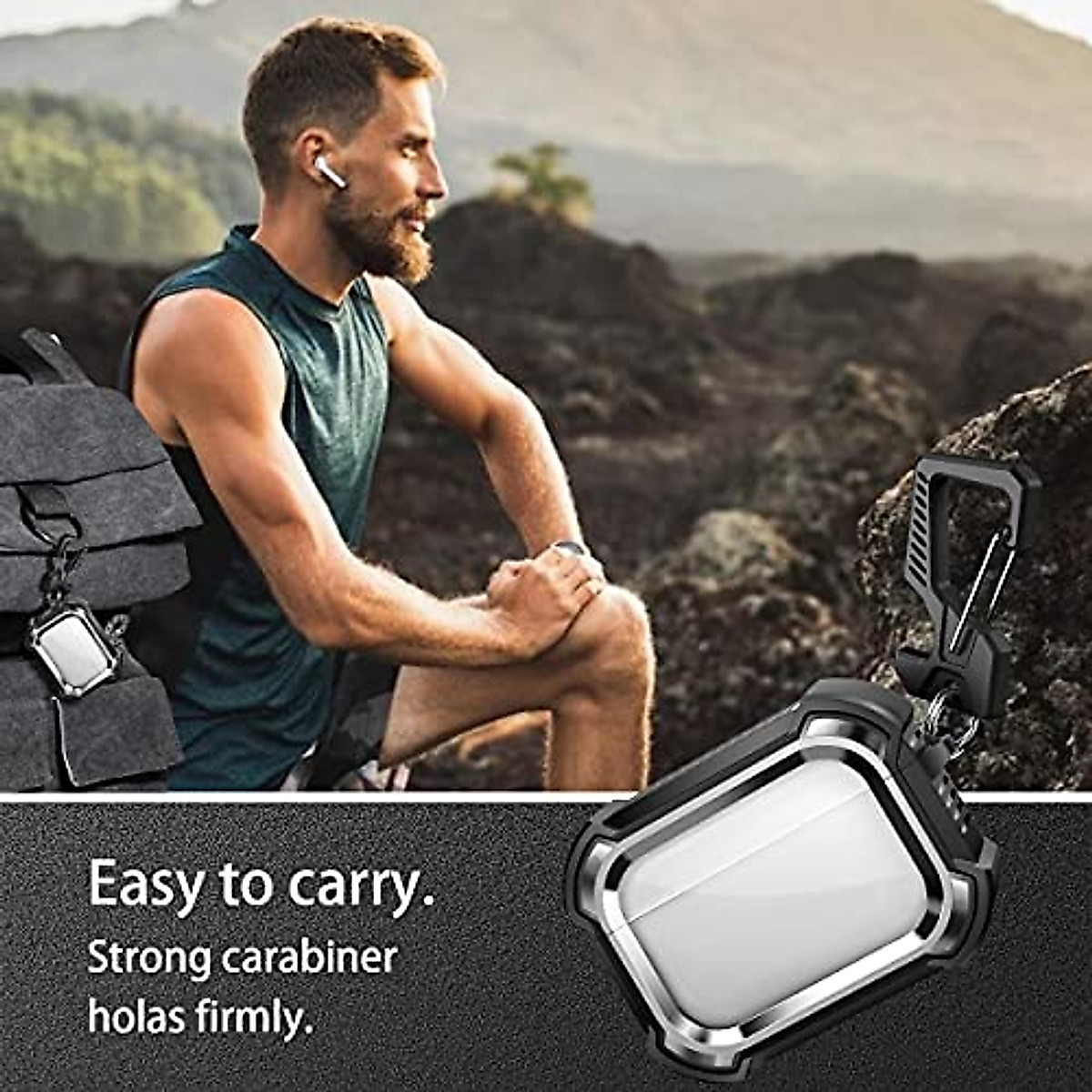 Dexnor Compatible with Airpods Pro (2019) Case Clear Hard PC & Hard Shell Protective Cover [LED Visible] [Supports Wireless Charging] 360 Full Body Skin with Keychain for Men Boys - Black