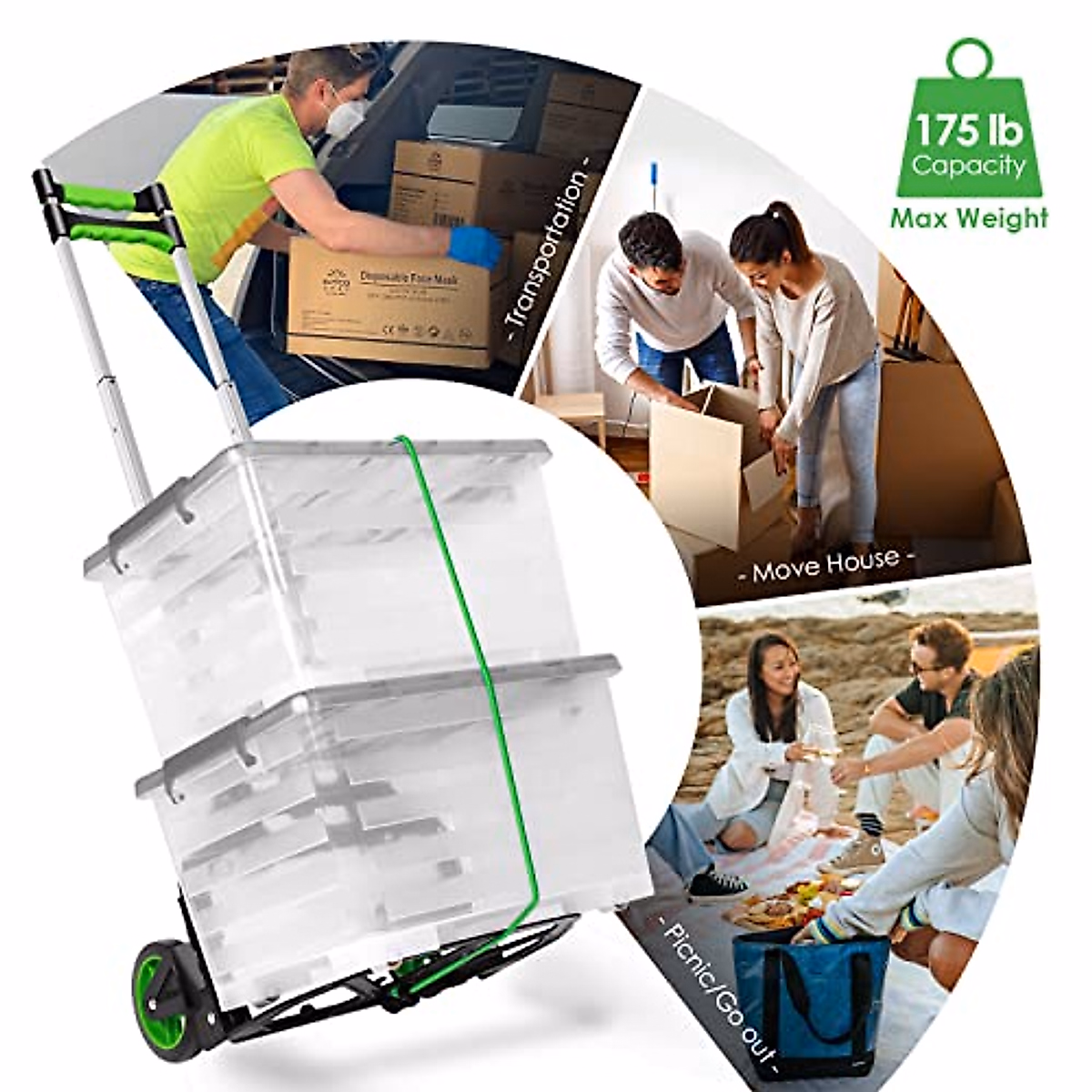 Dolly Cart Extended Handle Folding Hand Truck Dolly by Teprovo, Foldable Hand Cart Height 43.3 in Load 175 lb, Lightweight Foldable Hand Truck for Indoor and Outdoor Transport Moving.