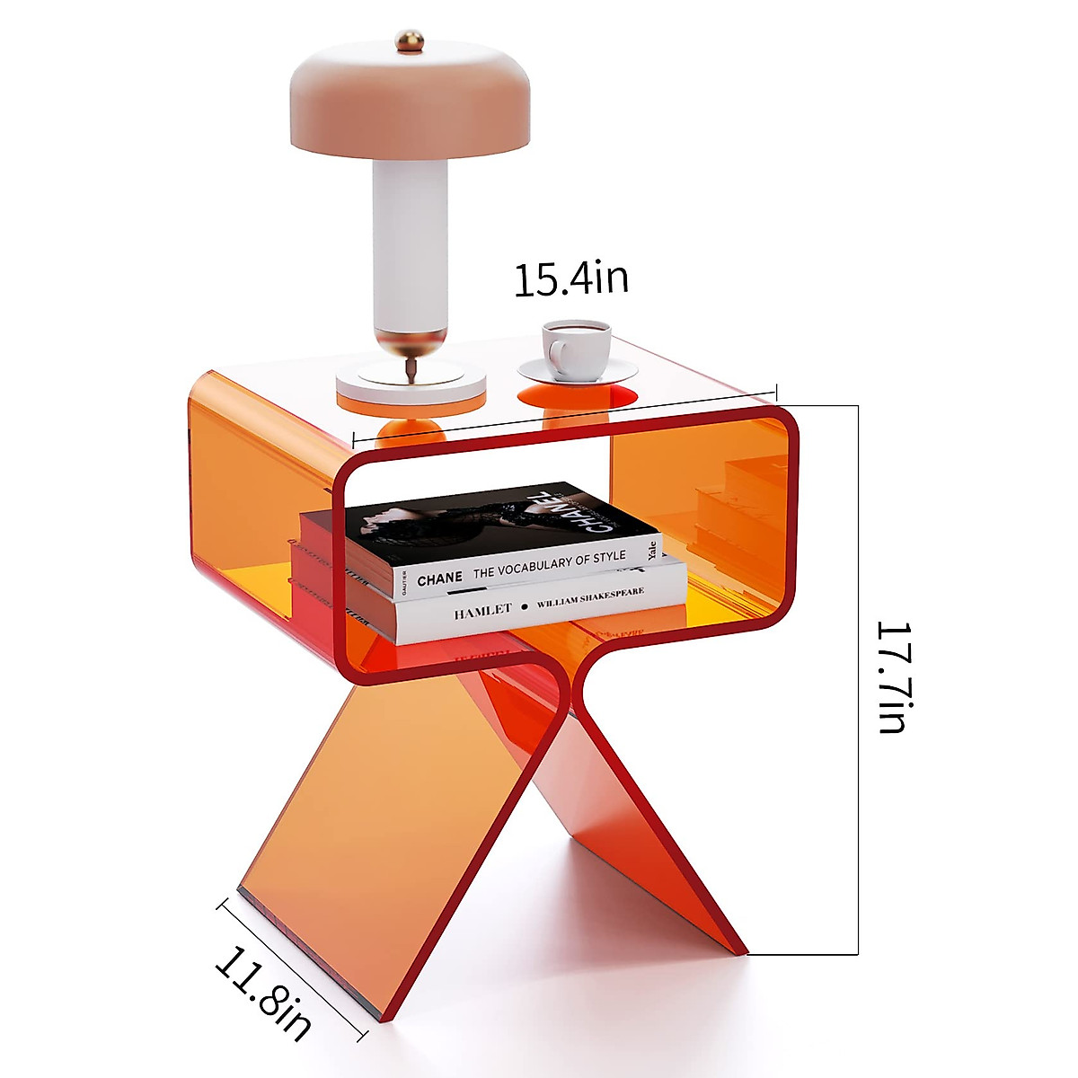 solaround Acrylic Nightstand Side Table Modern Design Clear Home Decor Display End Table for Living Room (Orange)