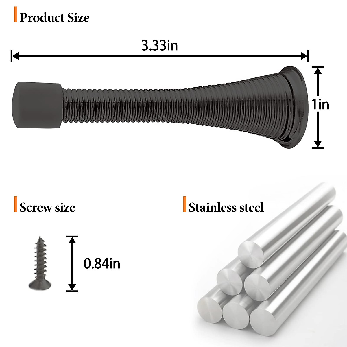 DonYoung 12 Pack Black Spring Door Stops for Bottom of Door 3-1/4”, Wall Door Handle Protector with Rubber Bumper Tips, Easy Installation