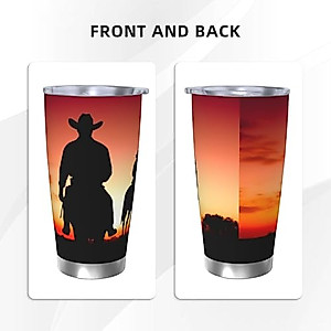 Texas Cowboy Tumbler with Lid and Straw 20oz Stainless Steel Car Cup for Hot and Cold Drinks, Double Wall Insulated Travel Coffee Mug Reusable Drink Thermos Cup Birthday Gifts