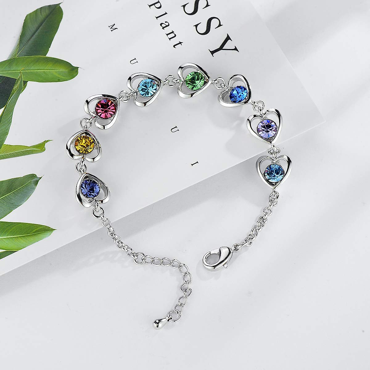 K-Acc Heart Link Bracelet [Gift Packaging] Christmas Gifts for Girls and Women (Rainbow)