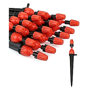 Yulaiyoen 25pcs Drip Irrigation Emitters for 1/4" Irrigation Hose Accessories, Adjustable 360 Degree Water Flow Stake Drippers, Garden Irrigation Drippers for Watering System