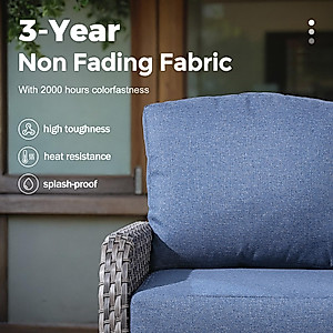 4 Pieces Wicker Patio Furniture - All-Weather PE Wicker Outdoor Conversation Bistro Set Loveseat Chairs with Table,Outdoor Rattan Sofa Chair High Back Deep Seating,Blue