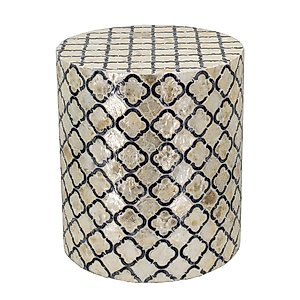 A&B Home Accent Table Capiz Stool, Black & Cream Mosaic Coffee Table, Living Room Plant Stand, 14" x 14" x 16"