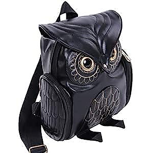 HYY Black Girls PU Leather Owl Cartoon Backpack Fashion Casual Satchel School Purse