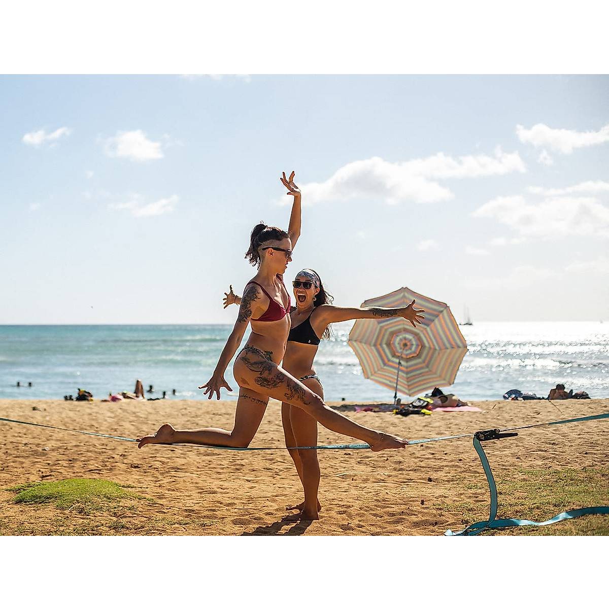 ZenMonkey Slackline Kit with Tree Protectors, Cloth Carry Bag and Instructions, 60 Foot - Easy Setup for the Family, Kids and Adults