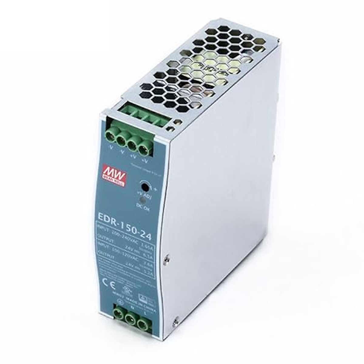 Mean Well EDR-150-24 24V 6.5A 156W/125W Industrial DIN Rail Power Supply - Rugged, Reliable Performance, Wide 90-264VAC Input, Extended -20°C~+60°C Operating Temperature Range