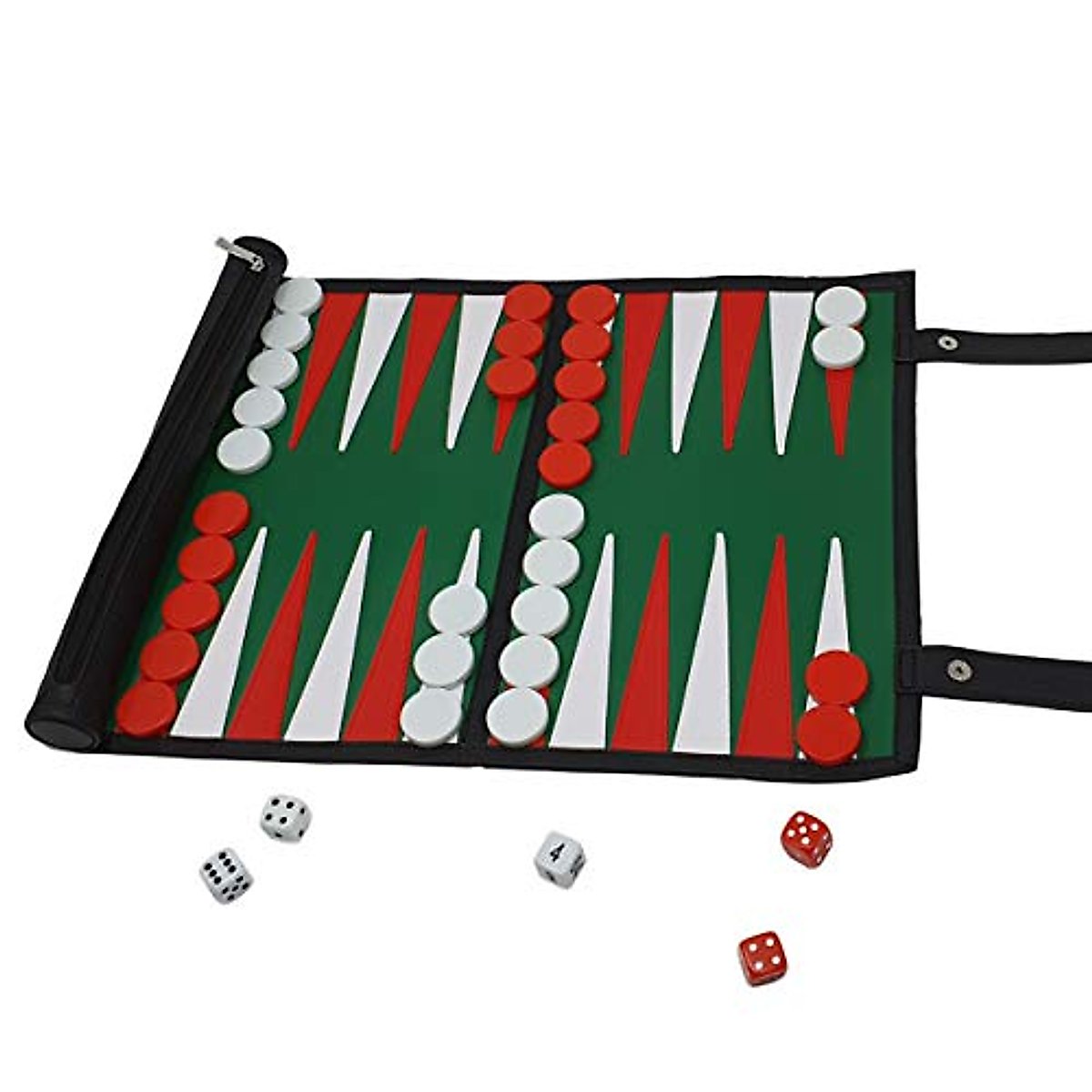 Backgammon Travel Set in Sturdy Leatherette Design - The Classic Board Game in Roll Up Style