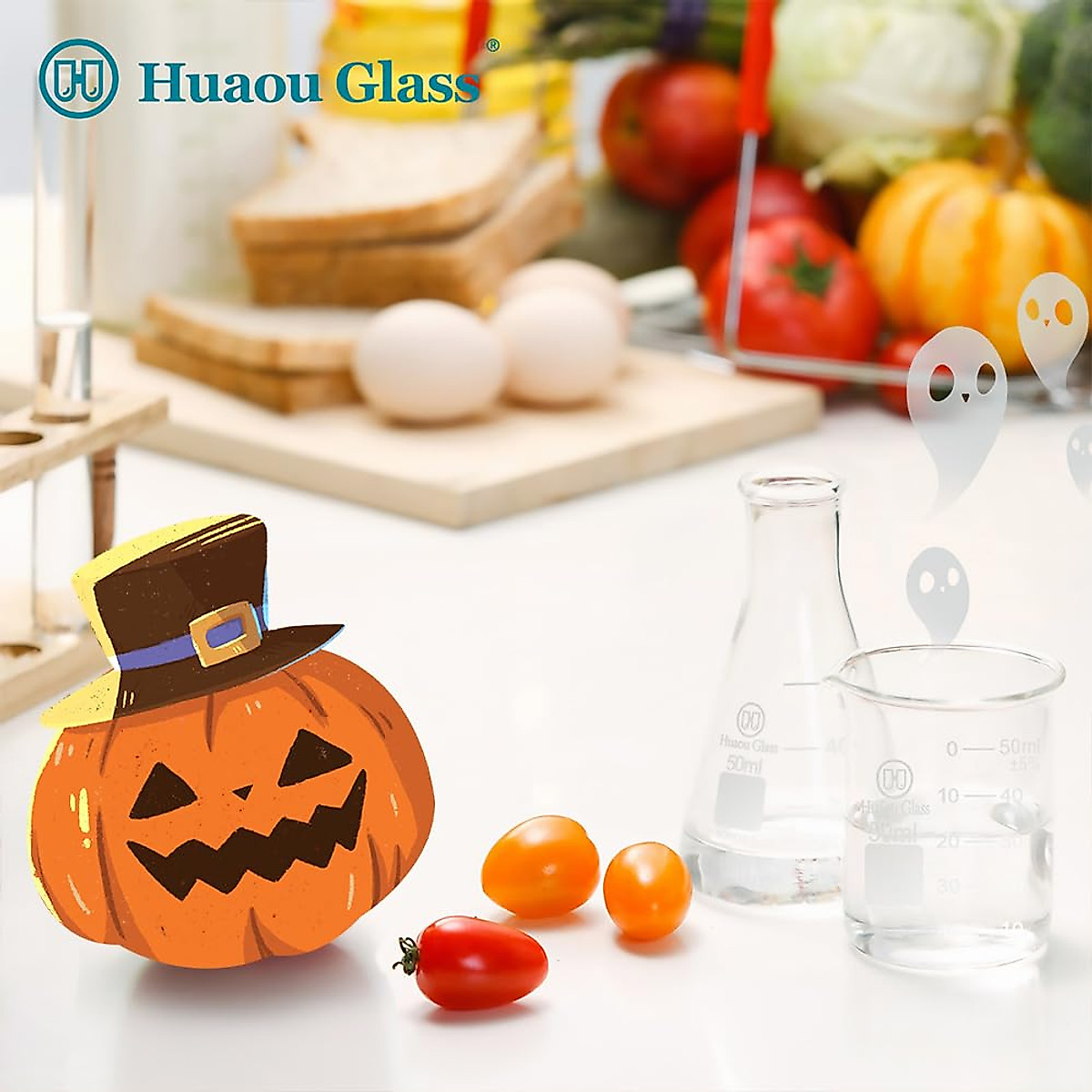 50ml Glass Erlenmeyer Flask Set, Narrow Mouth Graduated Flasks, 3.3 Borosilicate Glass, Ideal for Laboratory, Classroom or Home Use, HUAOU, Pack of 6