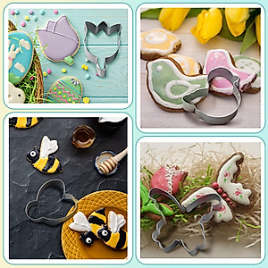 12 Pieces Flower Cookie Cutters Spring Cookie Cutters Set Jar Bee Butterfly Cherry Blossoms Tulip Flower Green Leaves Cookie Cutters Fondant Biscuit Cutters for Spring Holiday Summer Party Supplies