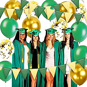 Graduation Party Decorations Green Gold 2023/St. Patrick’s Day Decorations/Birthday Party Decorations Green Gold 2pcs Glitter Gold Green Triangle Banners/Christmas Decorations/Spring Summer Party