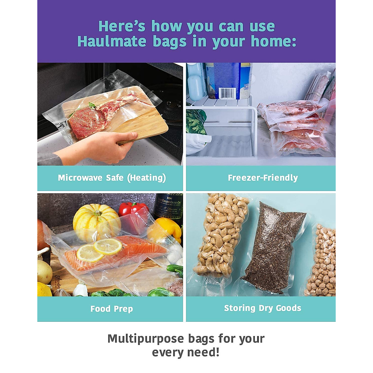 HAULMATE Vacuum Sealer Bags 11"x50' and 8"x50' 2 Rolls. Commercial Grade, BPA Free, Heavy Duty, Great for vac storage, Meal Prep or Sous Vide