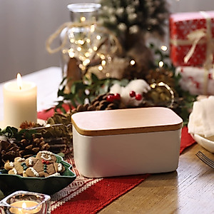Sweese 303.101 Large Butter Dish - Airtight Butter Keeper Holds Up to 2 Sticks of Butter - Porcelain Container with Beech Wooden Lid, White