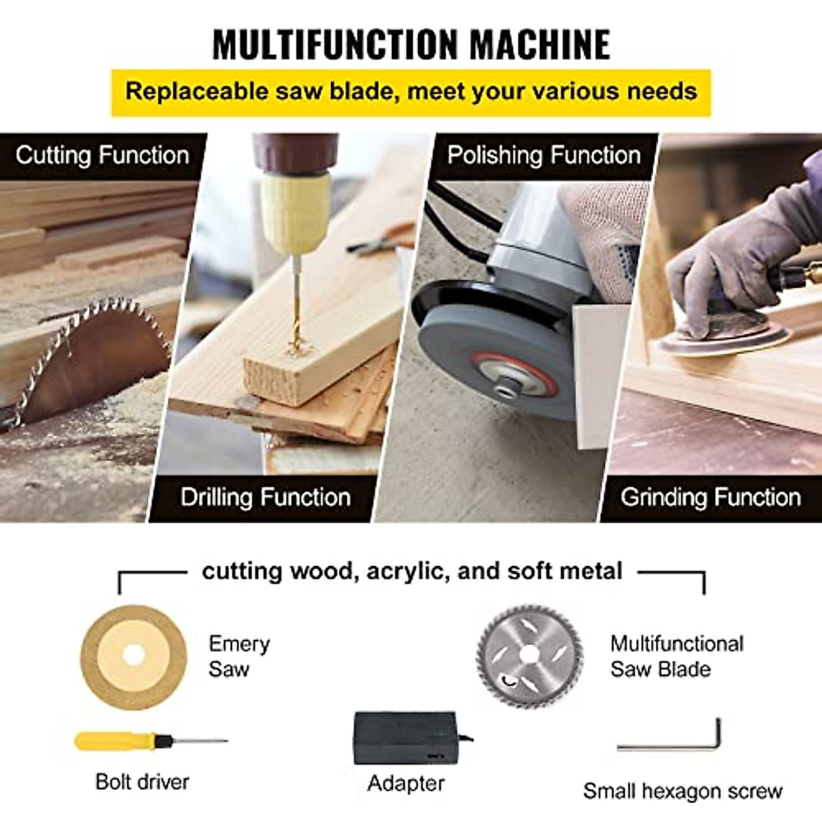 VEVOR Mini Table Saw, 96W Hobby Table Saw for Woodworking, 0-90 Angle Cutting Portable DIY Saw, 7-Level Speed Adjustable Multifunctional Table Saws, 1.3in Cutting Depth Mini Precision Table Saw Item