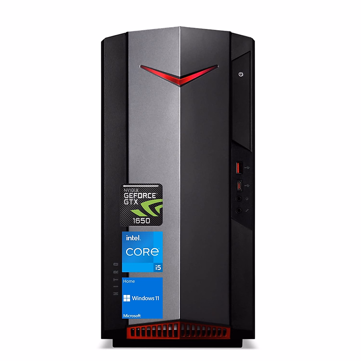 acer Nitro 50 Gaming Desktop, Intel Core i5-12400F, NVIDIA GeForce GTX 1650, 32GB RAM, 2TB PCIe SSD, HDMI, RJ45, Wired KB & Mouse, Wi-Fi 6, Windows 11 Home, Black