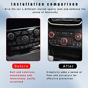 Dickno 3PCS Air Conditioner Switch Button Knob Cover, Aluminum Alloy A/C Decal Trim Rings Compatible with Dodge Challenger Durango 2015-2022, Auto Interior Decor Accessories (Red)