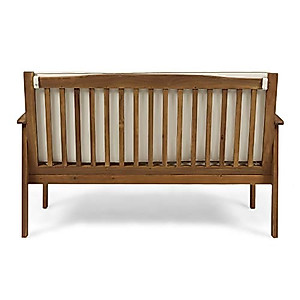 Christopher Knight Home Grace Outdoor Acacia Wood Loveseat, Brown Patina Finish and Cream