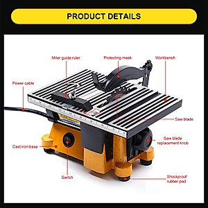 Xuthusman 4" Mini Table Saw Cutting Tool Architectural Modeling Tool DIY Manual Table Saw,With 2 Saw Blades, Suitable For Wood, Glass, Copper, Aluminum
