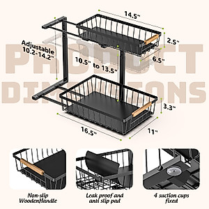 Dihmpor Under Sink Organizer and Storage, Slide Out Under Cabinet Storage Pull Out Sink Shelf Cabinet Storage Shelves, Undersink Organizers for Kitchen Bathroom Cabinet