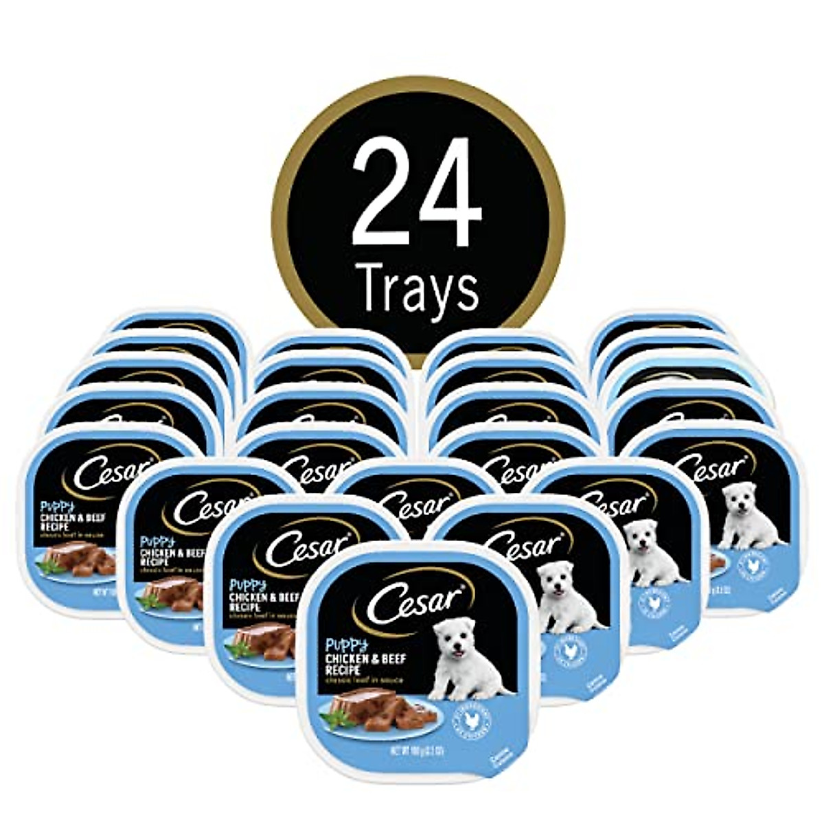 CESAR Puppy Soft Wet Dog Food Classic Loaf in sauce Chicken & Beef Recipe, 3.5 Ounce (Pack of 24) Easy Peel Trays