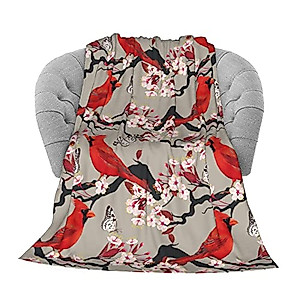 FeHuew Cardinals Birds Cherry Flowers Soft Throw Blanket 40x50 inch Lightweight Warm Flannel Fleece Blanket for Couch Bed Sofa Travel Camping for Kids Adults
