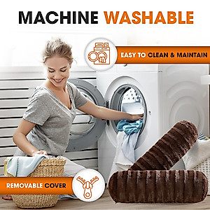 Cheer Collection Faux Fur Cylinder Pillows - Decorative Bolster Pillows for Couch & Bed - Machine Washable - 8” x 24” Inch (Set of 2) - Chocolate