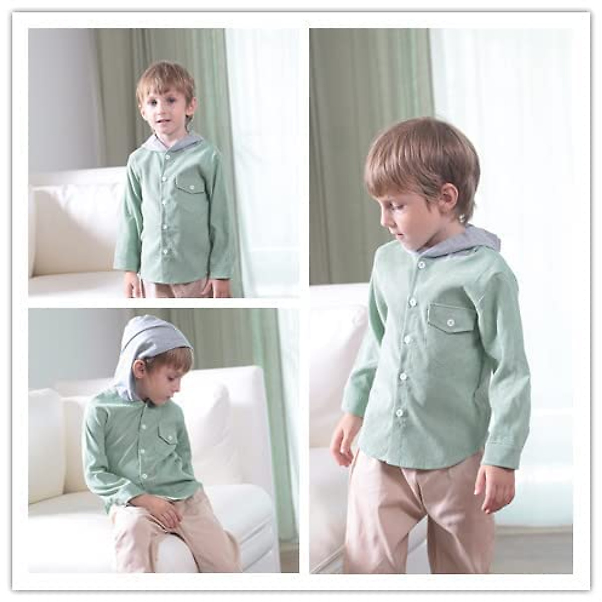 bilison Kids Toddler Boy Clothes Long Sleeve Corduroy Lapel Button Down Shirt Top Little Boys Shirts Light Green