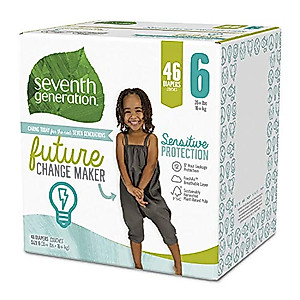 Seventh Generation Baby Diapers, Size 6, 46 Count, Super Pack, for Sensitive Skin