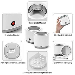 Professional Ultrasonic Dental Cleaner Noise Reduction, Anbbas Denture Bath Cleaning Machine Kit with Basket, Brush Kit,180ML SUS304 Tank for Aligner,Braces,Mouth Guards and Retainers Cleaner