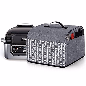 Yarwo Dust Cover with Pockets Compatible with Ninja Foodi Grill, Heavy Duty Nylon Cover with Wipe Clean Liner, Gray with Arrow
