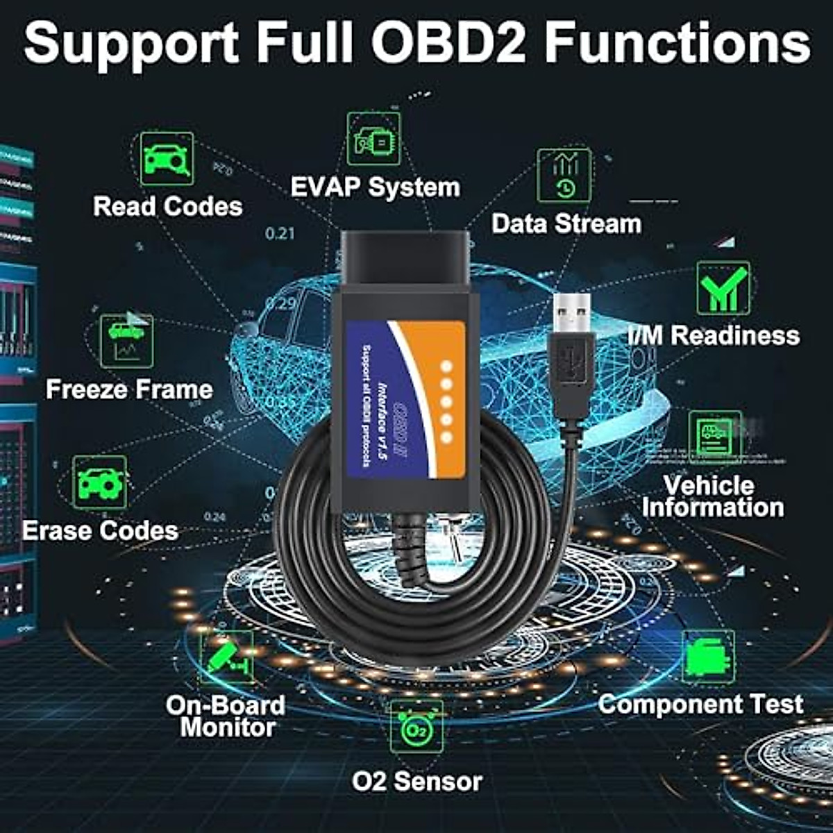 FORS-can ELM327 OBD2 USB Adapter for Windows, ELMconfig Scanner Diagnostic Coding Tool with MS ...