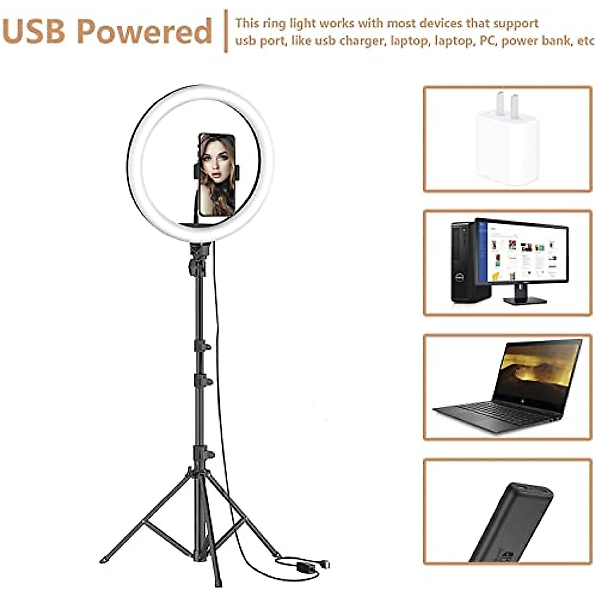 10" Selfie Ring Light with Tripod Stand with Phone Holder, SUMCOO Dimmable LED Beauty Ringlight for Makeup/Live Stream/TikTok/YouTube Video, Compatible with iPhone, Android Phone
