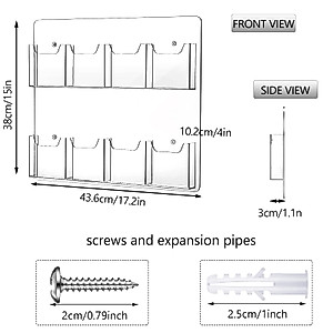 Eersida Acrylic Brochure Pamphlet Holder Brochure Display Stand Business Tri Fold Brochure Multi Slot Holder Rack Wall Mount Clear Pocket Space Saver for Flyer Literature Menu Advertise (8 Pockets)