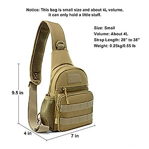 BraveHawk OUTDOORS Sling Chest Bag, 900D Nylon Tactical MOLLE Compact Crossbody Hiking Cycling Pack (Khaki)